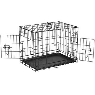 Dog Crate with Divider Panel,36" Double Door Folding Metal Wire Dog Cage with Plastic Leak-Proof ...